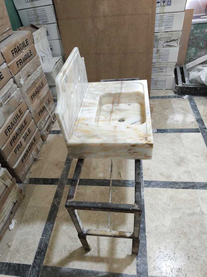 Calacatta Gold Marble Sink Wall Mount Marble Sink With Backsplah Marble ...