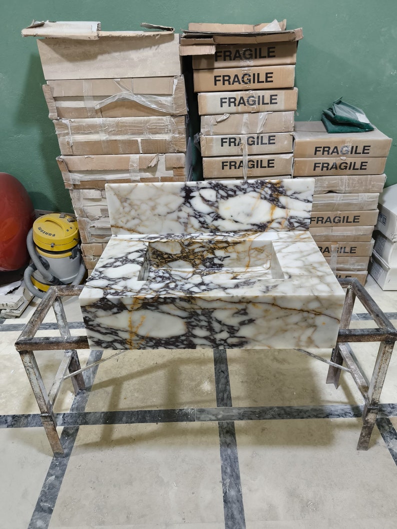Calacatta Marble Sink, Marble Sink, Wall Mounted Marble Sink, Natural ...