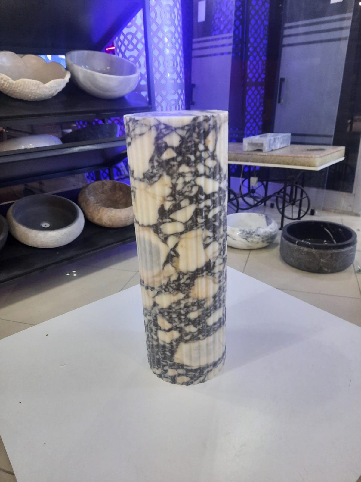 Calacatta Viola Fluted Marble Side Table, End Table, Italian Marble 100 ...