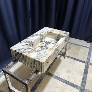 Elegant Calacatta Marble Sink With Fine Veining, Wall Mounted Natural ...