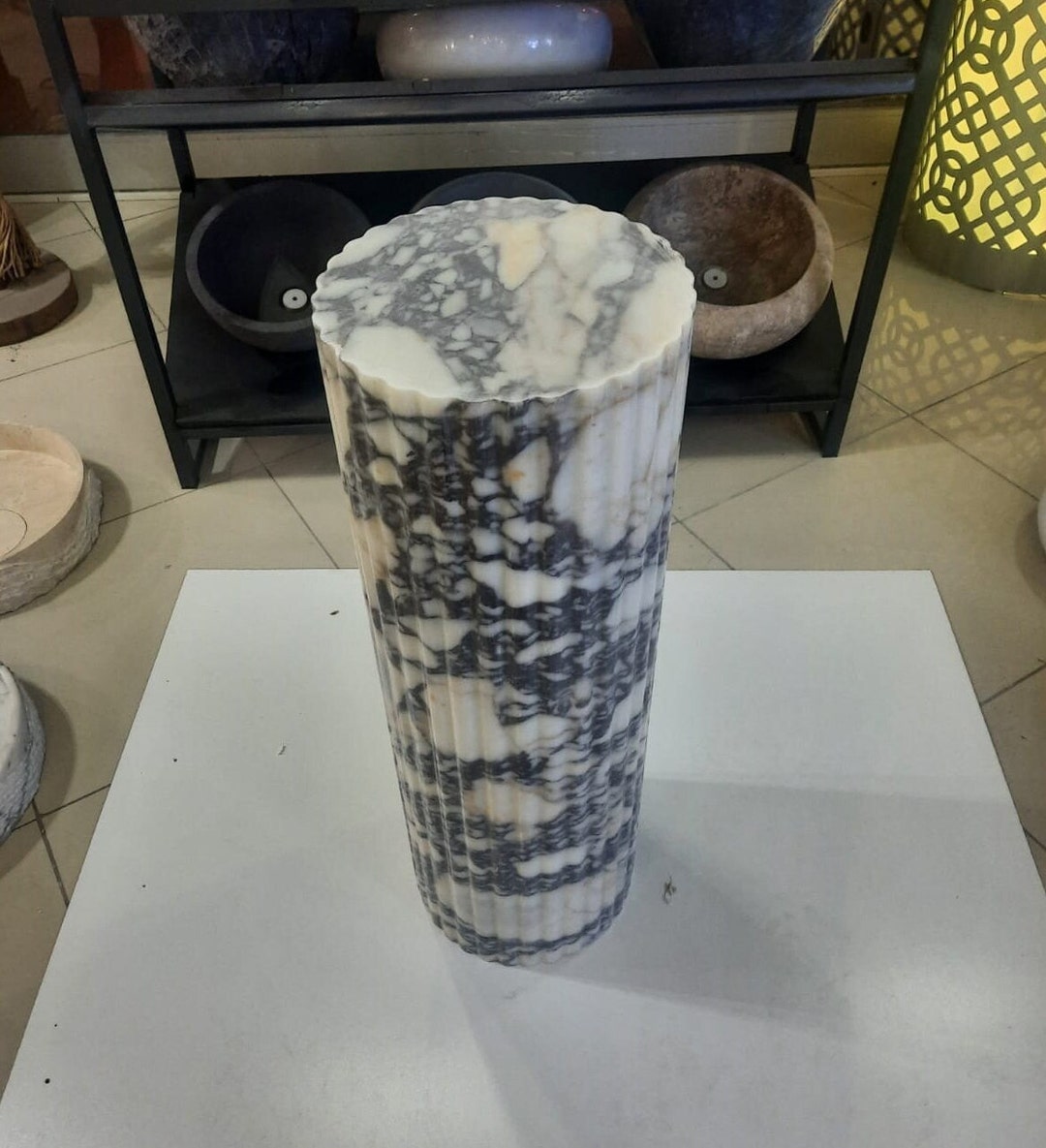 Calacatta Viola Fluted Marble Side Table, End Table, Italian Marble 100 ...