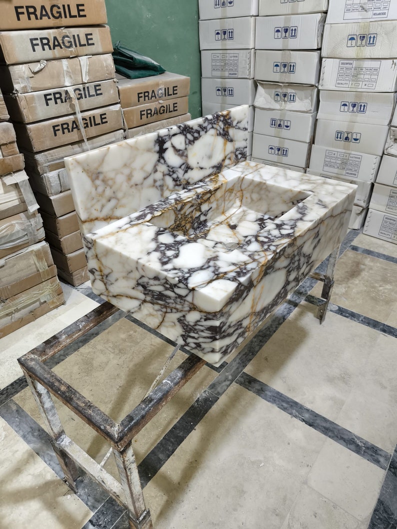 Calacatta Marble Sink, Marble Sink, Wall Mounted Marble Sink, Natural ...