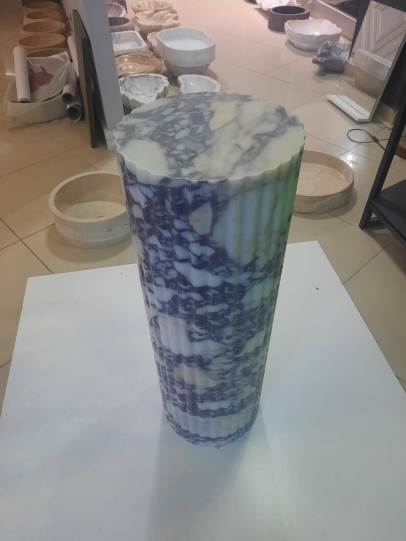 Calacatta Viola Fluted Marble Side Table, End Table, Italian Marble 100 ...