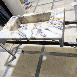 Elegant Calacatta Marble Sink With Fine Veining, Wall Mounted Natural ...
