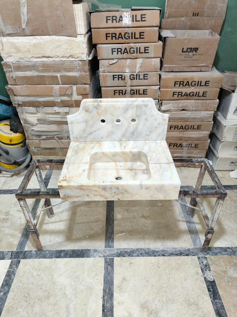 Calacatta Gold Marble Sink Wall Mount Marble Sink With Backsplah Marble ...