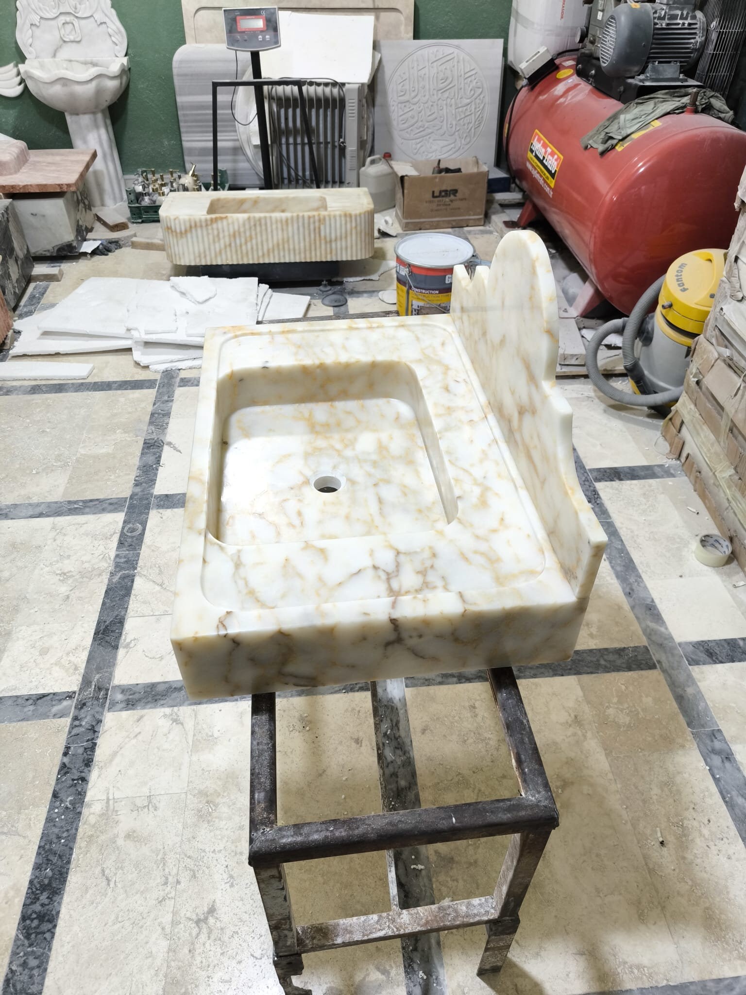 Calacatta Sugar Marble Sink Wall Mount Marble Sink With Backsplah ...
