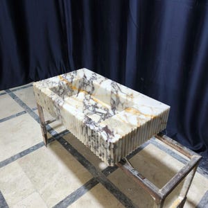 Elegant Calacatta Marble Sink With Fine Veining, Wall Mounted Natural ...