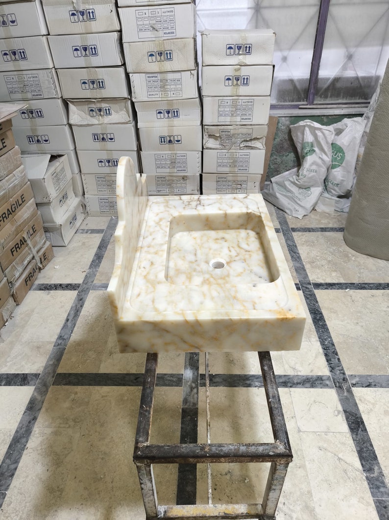 Calacatta Sugar Marble Sink Wall Mount Marble Sink With Backsplah ...