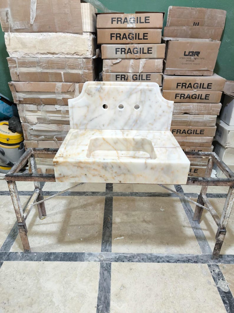 Calacatta Gold Marble Sink Wall Mount Marble Sink With Backsplah Marble ...