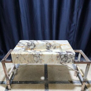 Elegant Calacatta Marble Sink With Fine Veining, Wall Mounted Natural ...