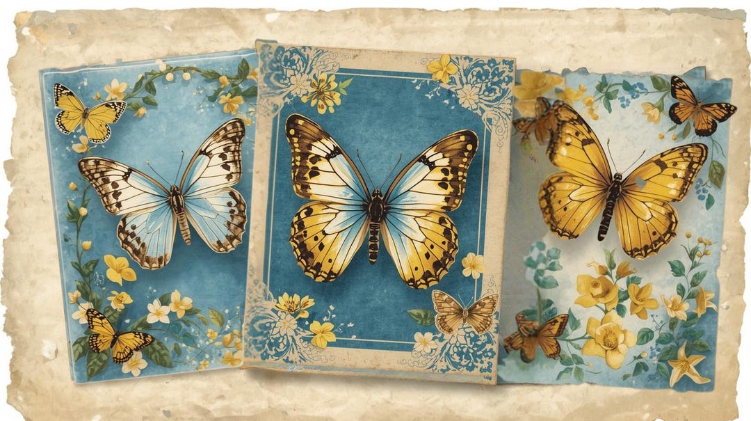 Vintage Butterfly Ephemera Printable Kit – Junk Journal, Scrapbook ...