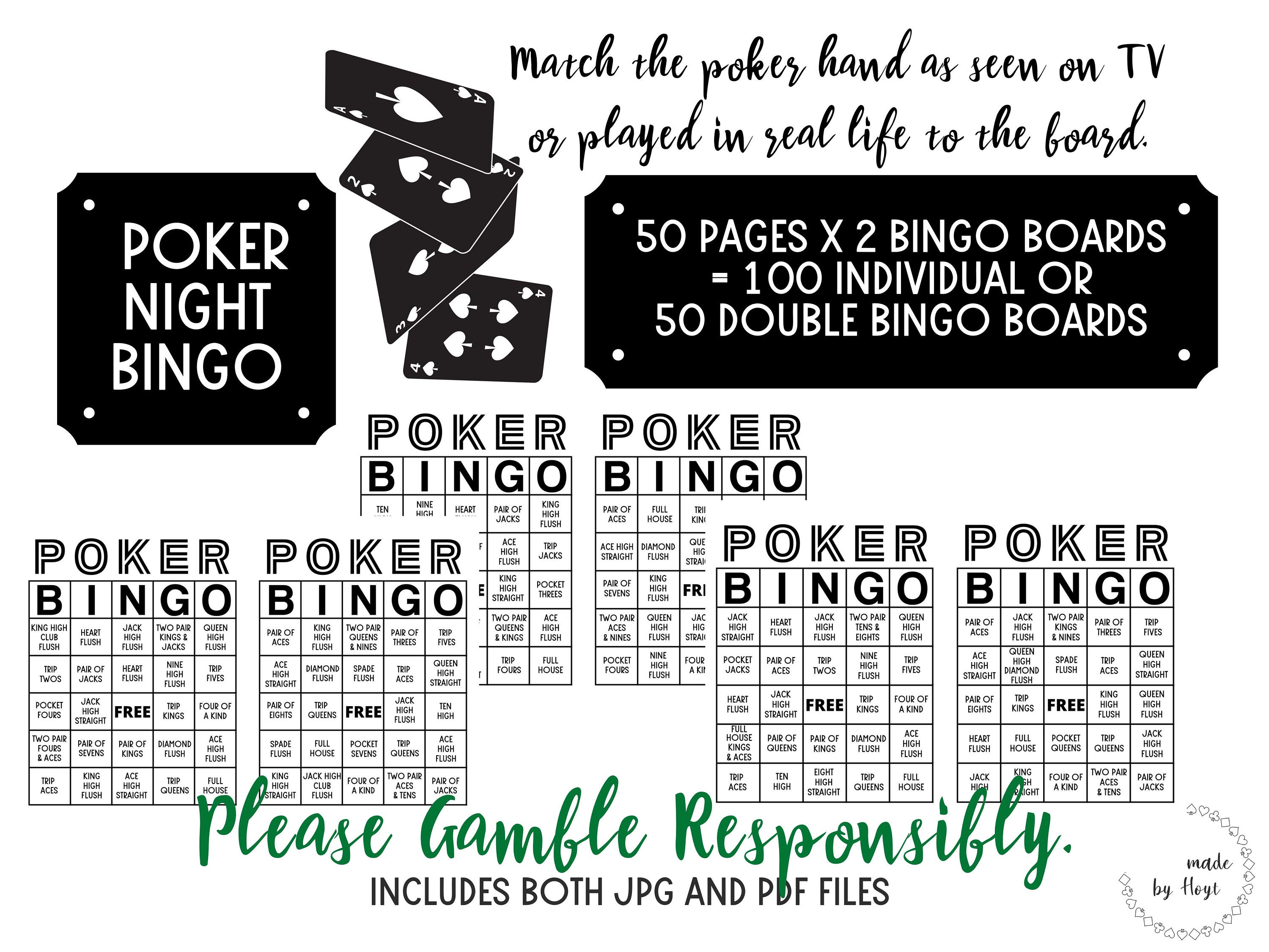 Poker Bingo Printable Game Boards Digital Download Bingo - Etsy