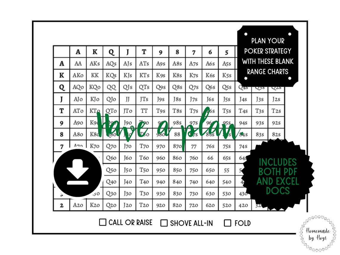 Poker Range Chart DIGITAL DOWNLOAD Blank Poker Range Charts for DIY ...