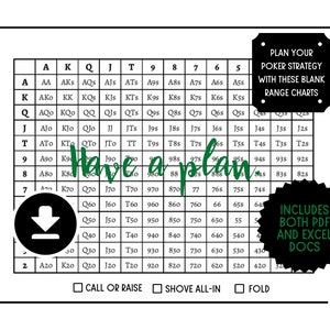 Poker Range Chart DIGITAL DOWNLOAD Blank Poker Range Charts for DIY ...