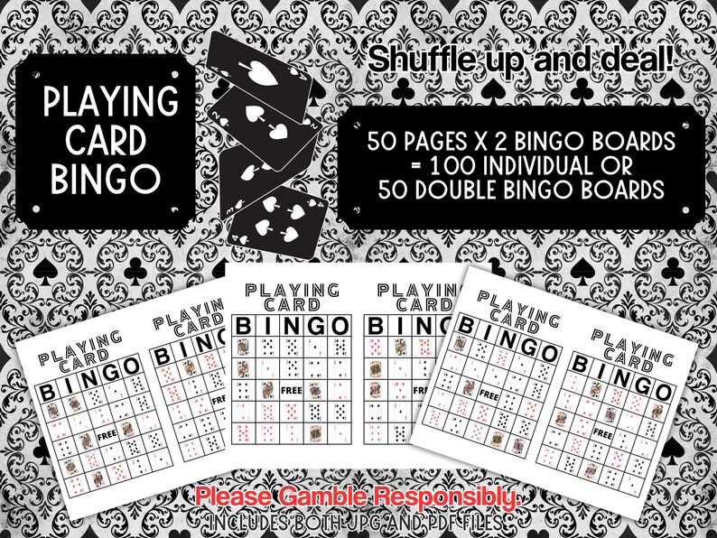 Playing Card Bingo Printable Game Boards | Digital Download Bingo PDF ...