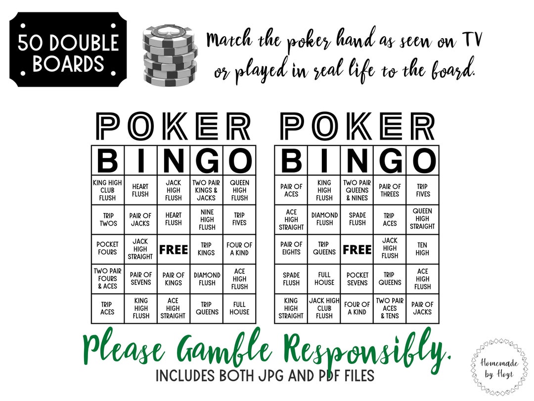 Poker Bingo Printable Game Boards Digital Download Bingo With Poker ...