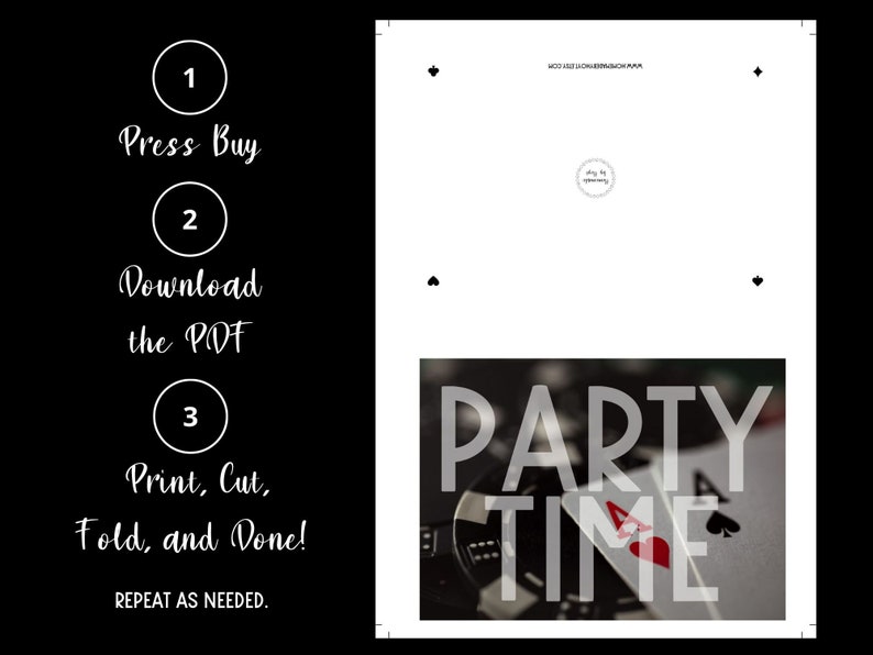 Aces PARTY TIME Printable Party Invitation Las Vegas Style Greeting ...