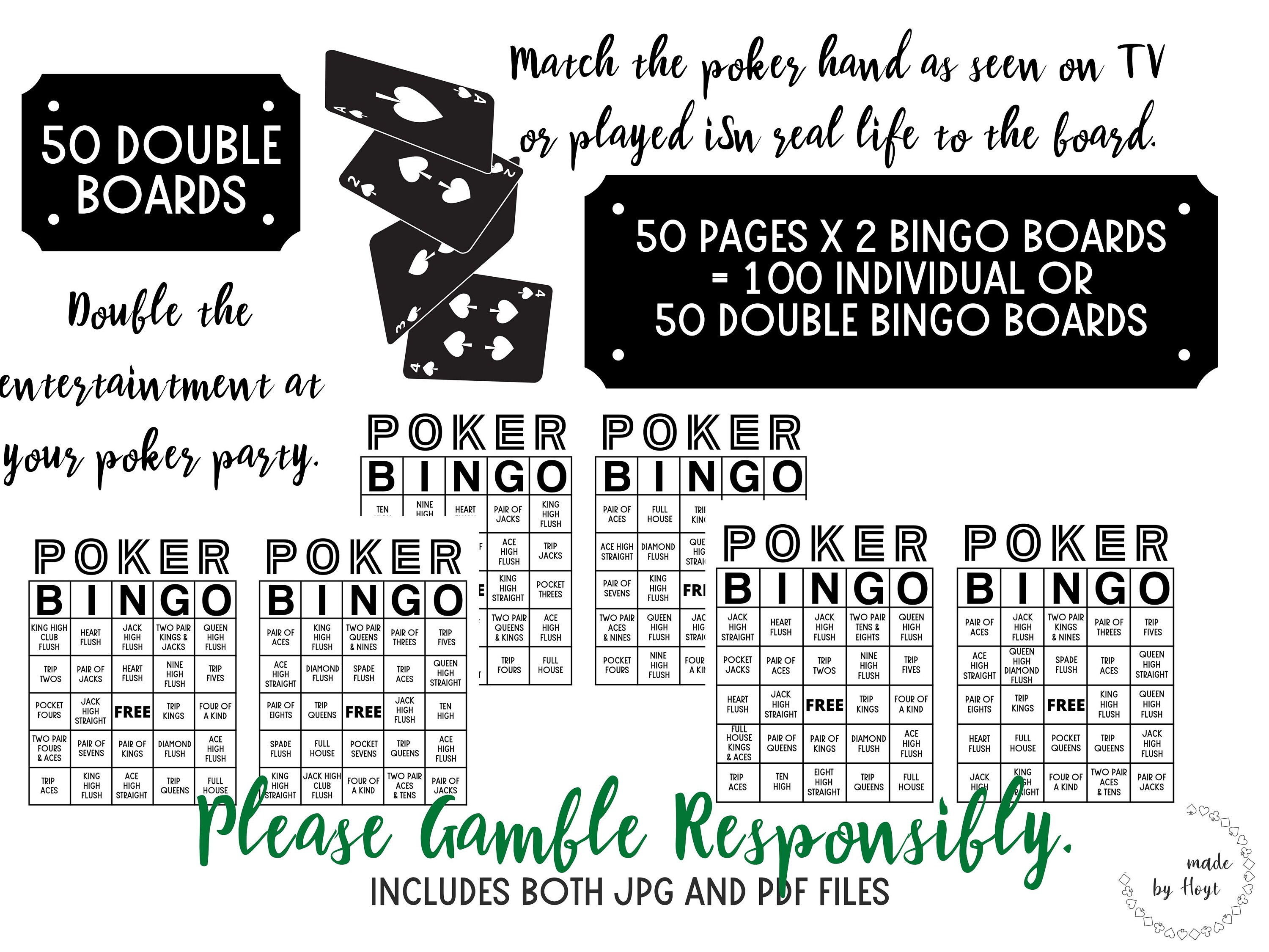 Poker Bingo Printable Game Boards Digital Download Bingo - Etsy