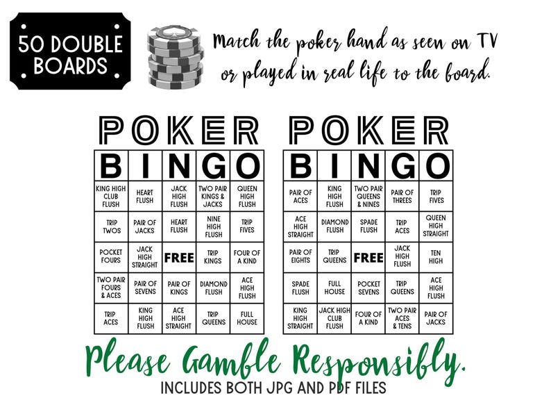 Poker Bingo Printable Game Boards Digital Download Bingo With Poker ...