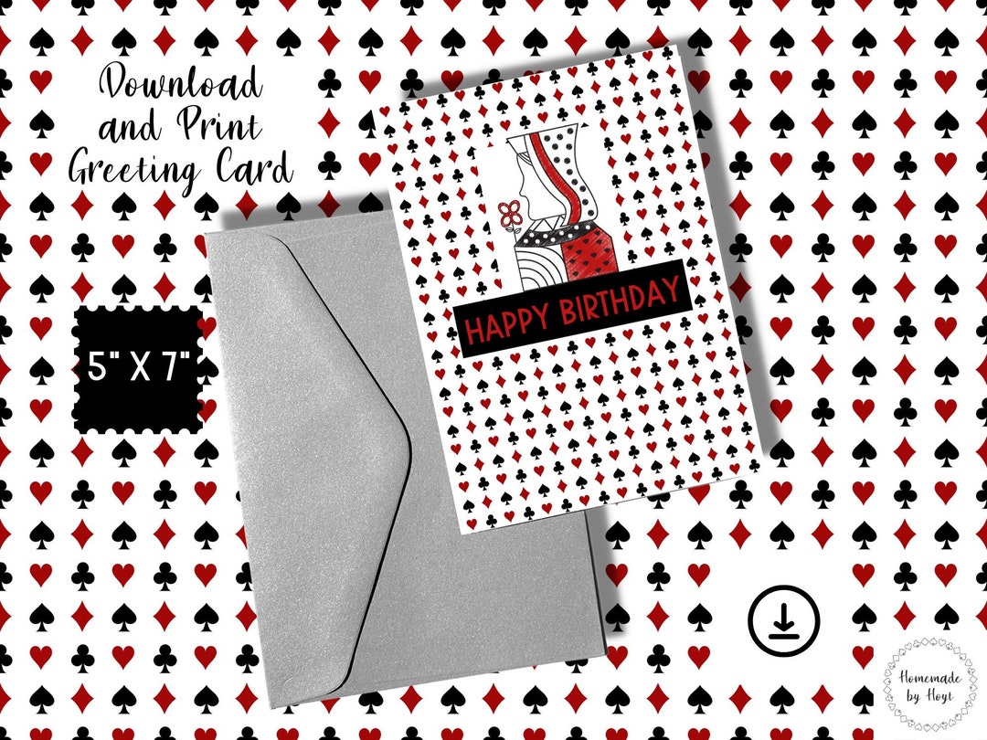 Playing Card QUEEN Printable Birthday Greeting Card Digital - Etsy