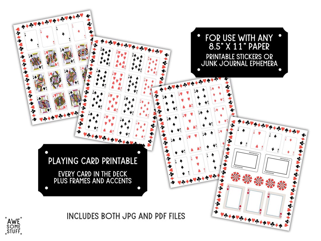 Playing Cards Printable Stickers Set - Etsy Canada