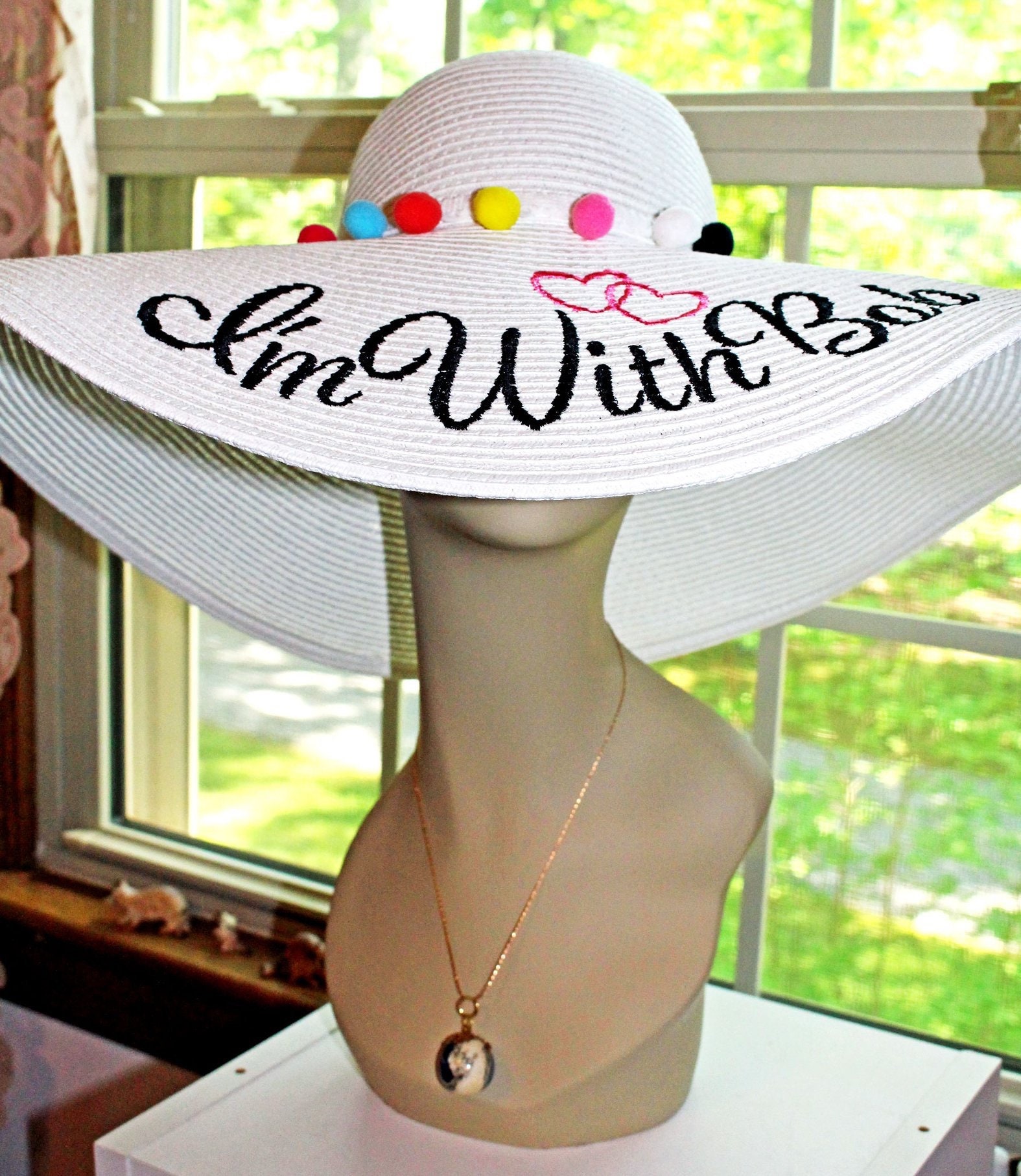 Personalized Floppy Phrase Hat Colonial Downs Hat Honeymoon | Etsy