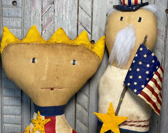Uncle Sam Lady Liberty Primitive Americana Doll Patriotic Decoration - Etsy