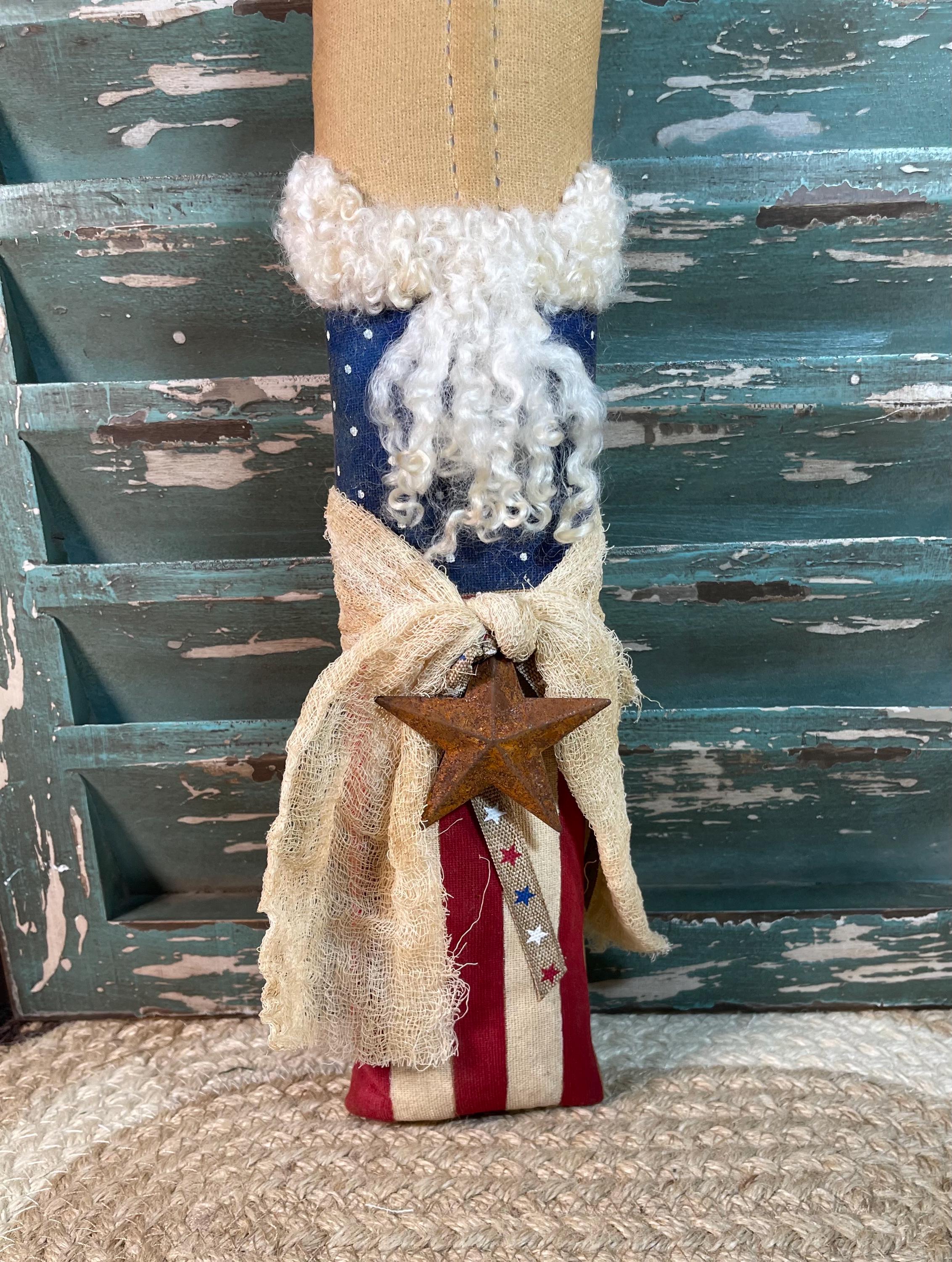 Primitive Uncle Sam Stump Doll: Patriotic Shelf Sitter Americana Folk ...