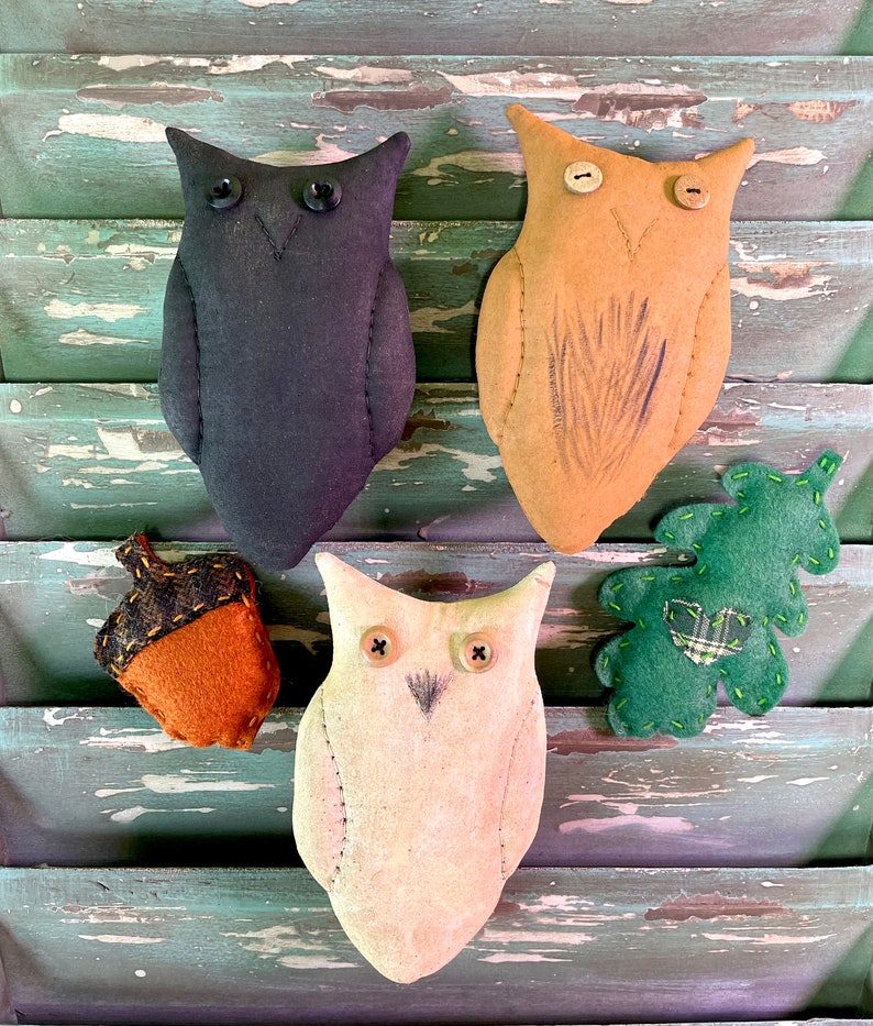 Primitive Owls With Acorn and Leaf - Bowl Fillers - Fall Decor - Etsy