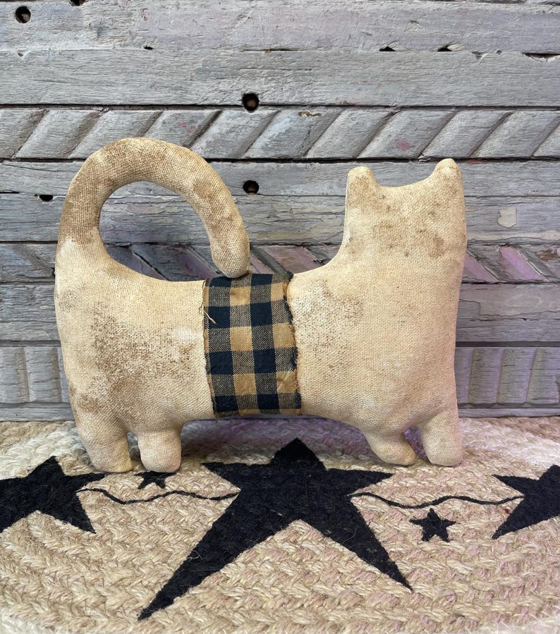 Rustic Farmhouse Cat - Primitive Shelf Sitter - Etsy
