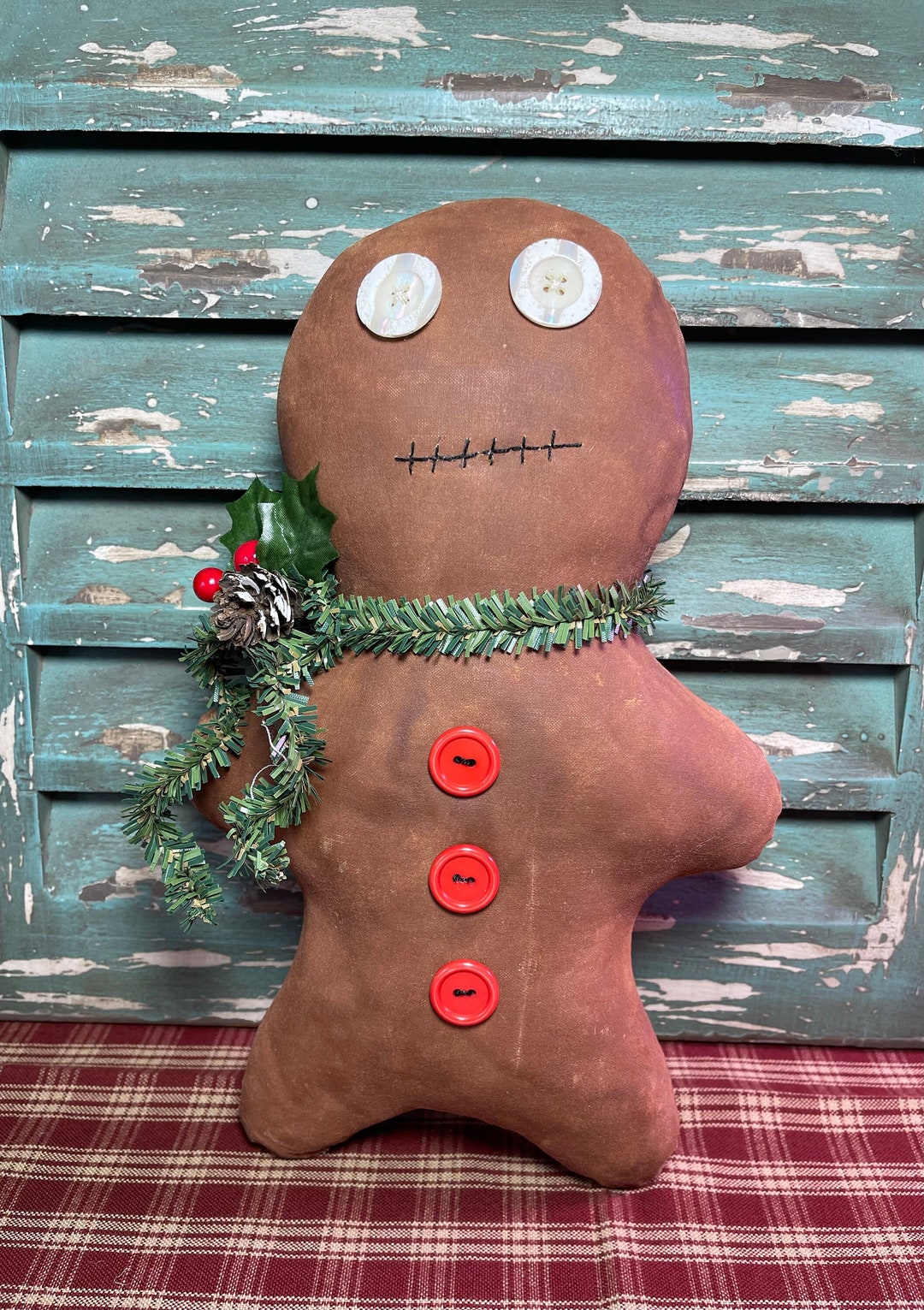 Primitive Gingerbread Man - Rustic Christmas Decor - Shelf Sitter - Etsy