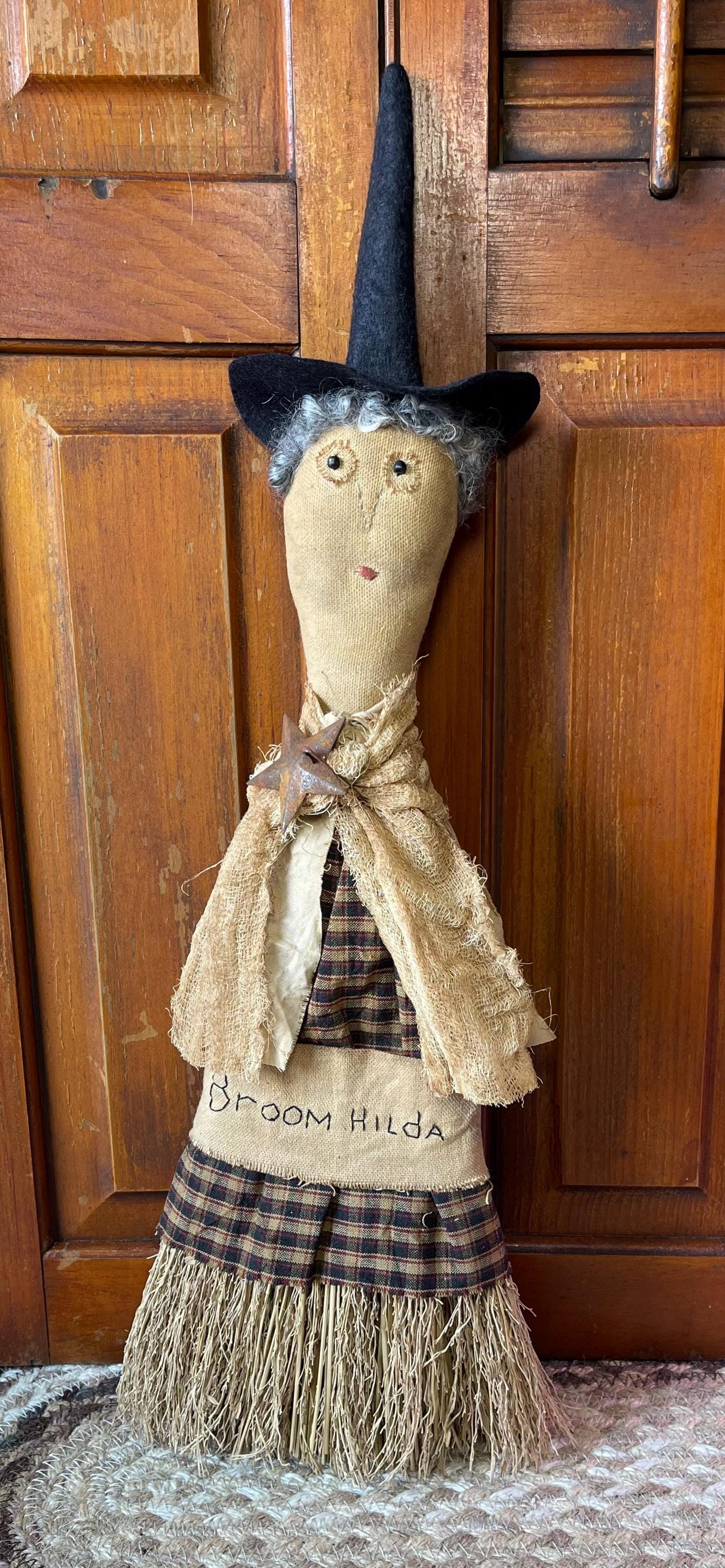 Primitive Witch Wall Hanging - Rustic Halloween Decor - Witch Broom Art ...