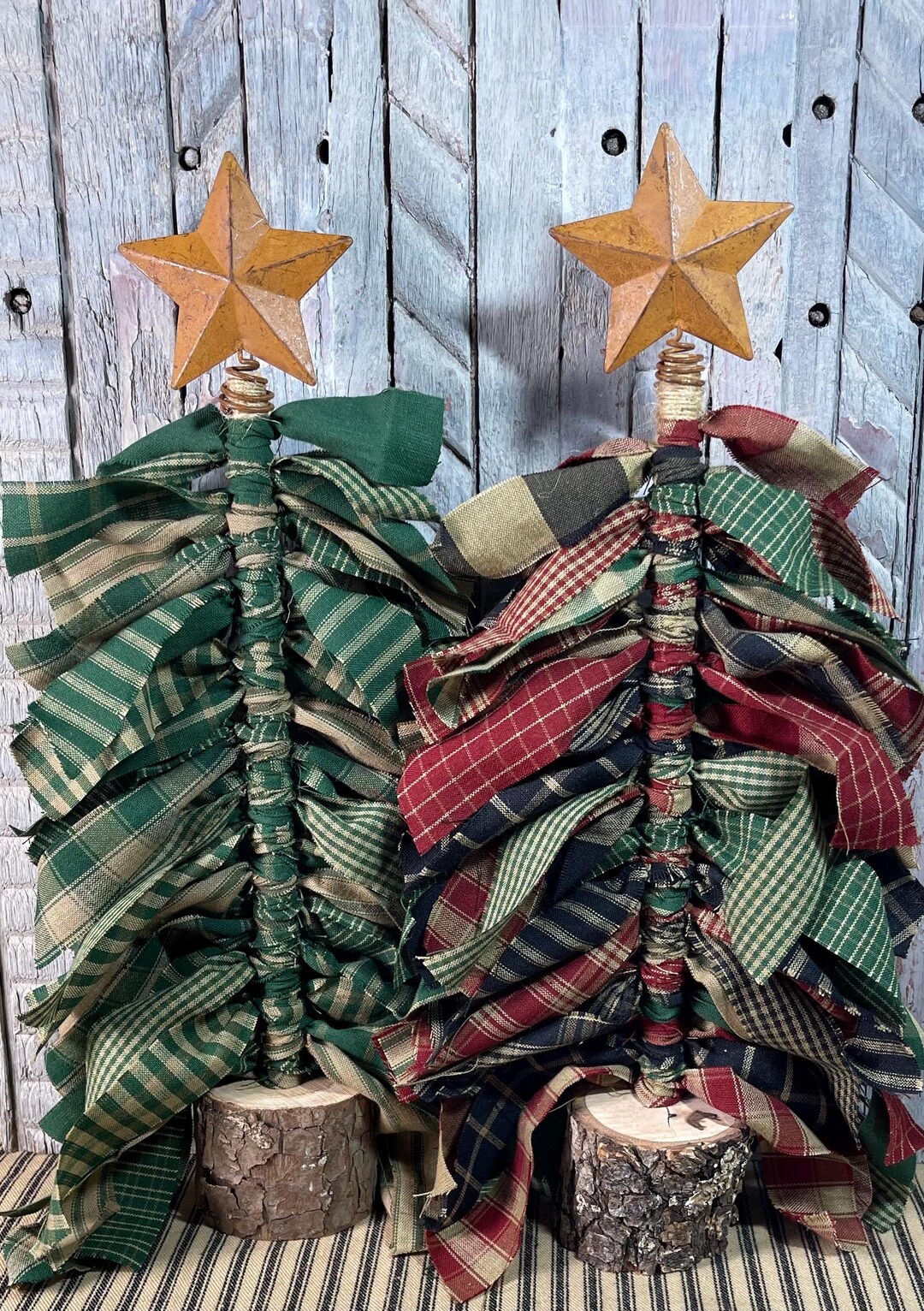 Primitive Rag Tree With Wood Branch Base- Christmas Tree - Farmhouse ...