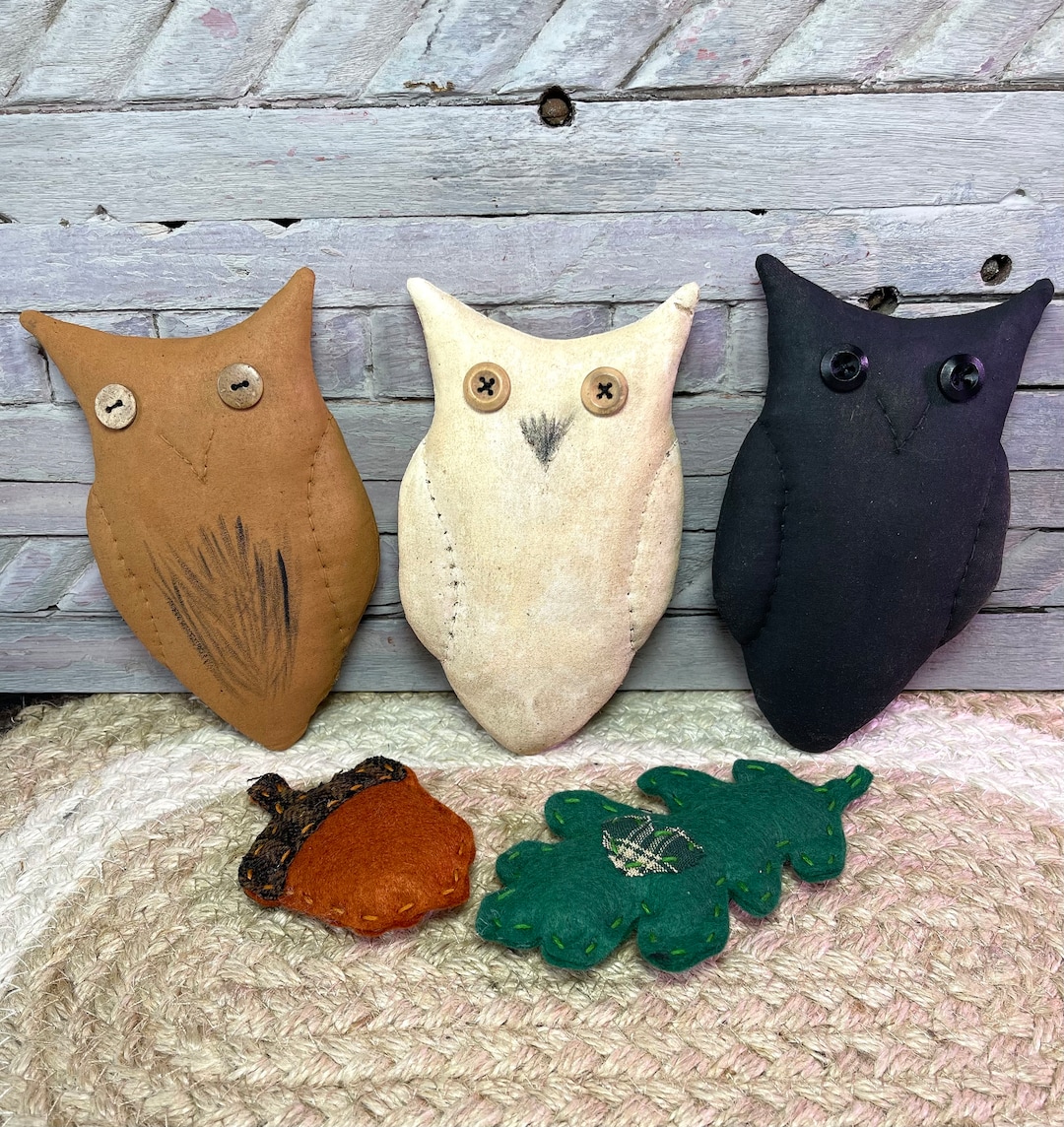 Primitive Owls With Acorn and Leaf - Bowl Fillers - Fall Decor - Etsy