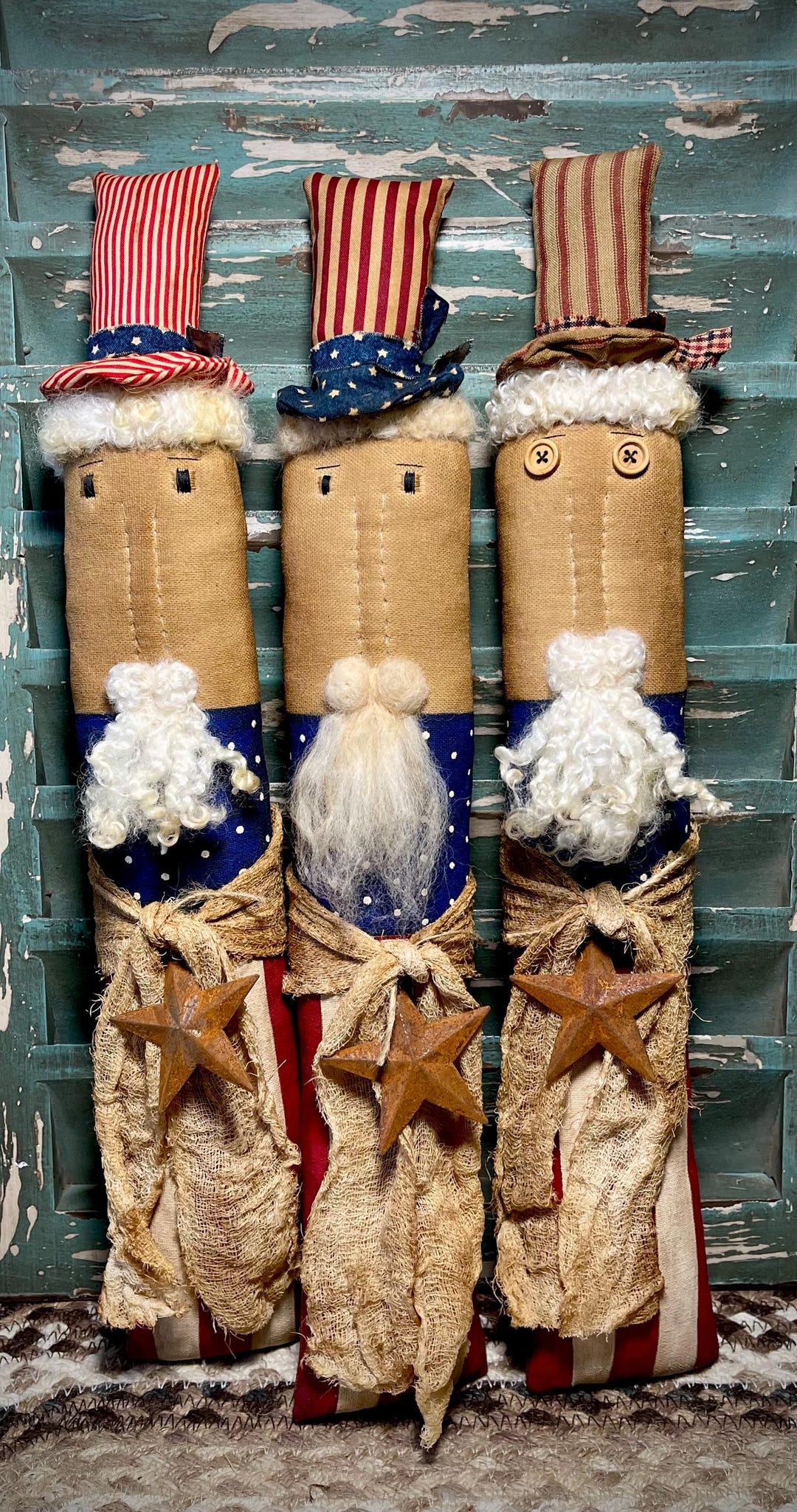 Primitive Uncle Sam Stump Doll: Patriotic Shelf Sitter Americana Folk ...