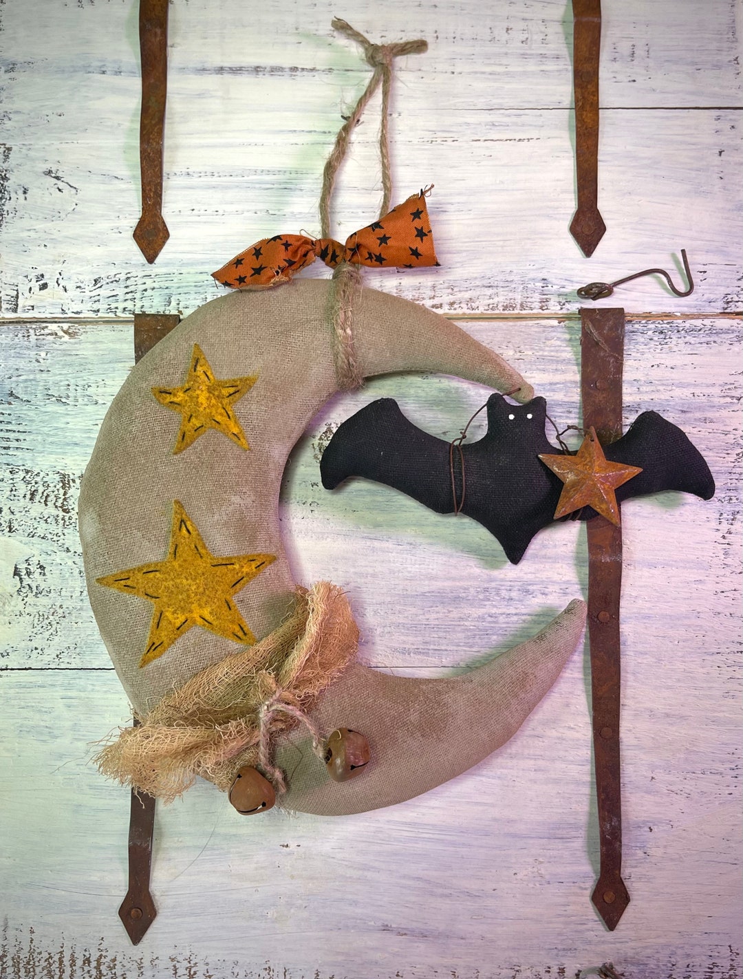 Primitive Moon and Bat Wall Hanging - Halloween Decor - Etsy