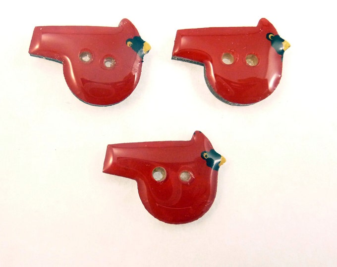 3 Primitive Wooden Red Cardinal Bird Novelty Sewing Buttons. - Etsy