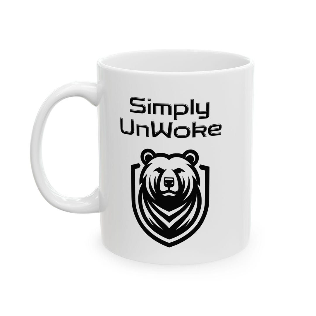 Ceramic Mug, Simply Unwoke Logo Pushback Against Politically Correct ...