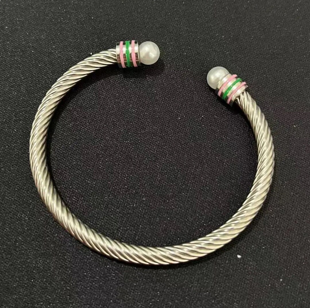 AKA Alpha Kappa Alpha Cuff Stainless Steel Wrap Bracelet Pink Green - Etsy