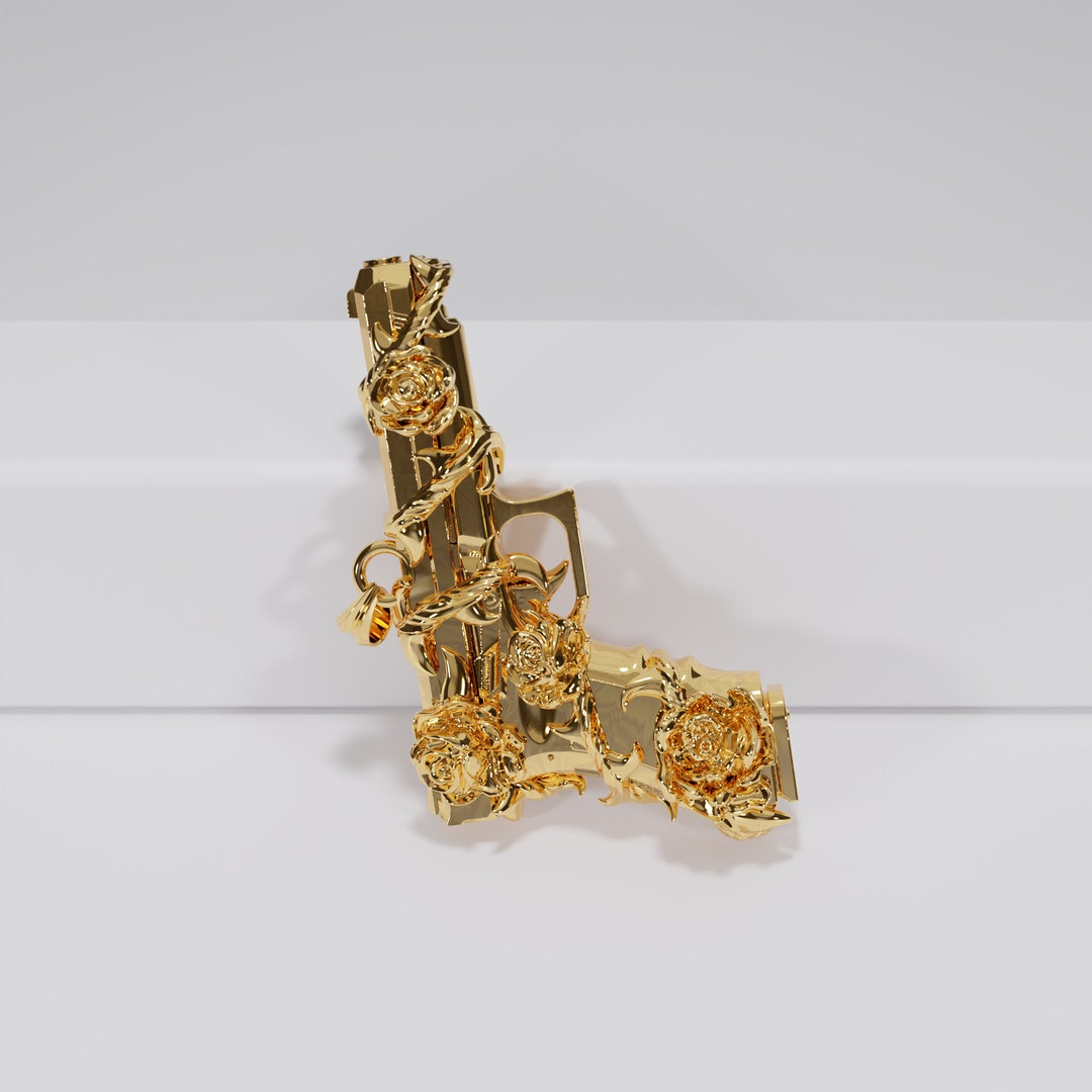 14k Gold Glock Pendant, Solid Gold Pistol Pendant, Gold Glock With ...