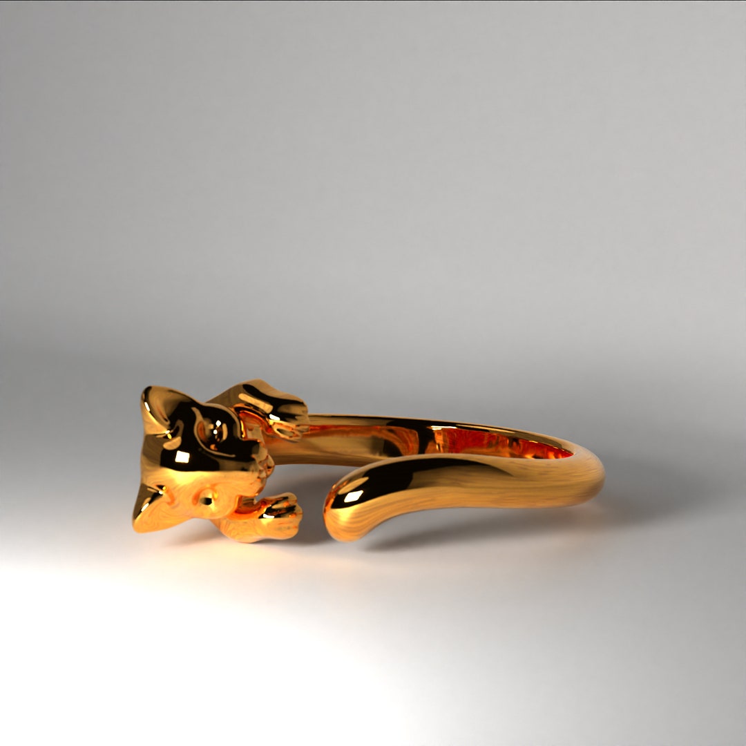 14k Gold Small Cat Ring, Solid Gold Animal Ring, Solid 14k Gold ...
