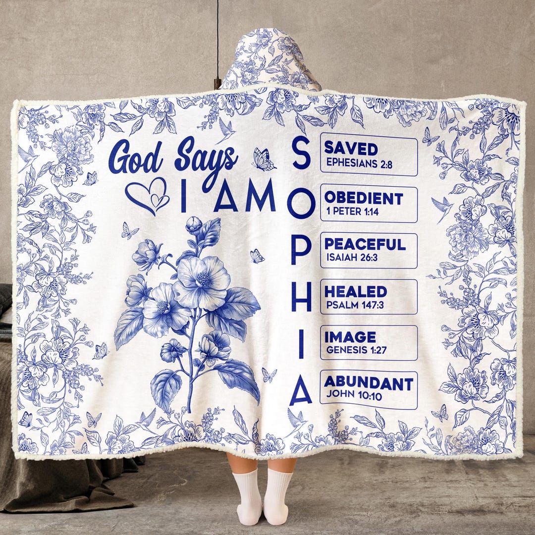 God Says I Am Name Letter in Bible Toile De Jouy Style, Personalized ...
