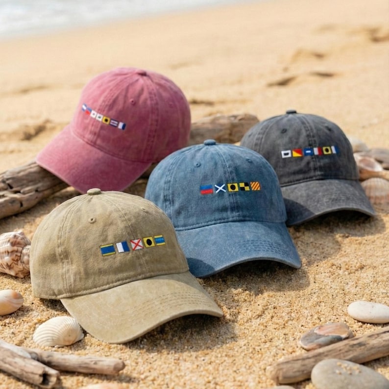 Personalized Name in Nautical Flags Distressed Denim Cap, Fathers Day ...