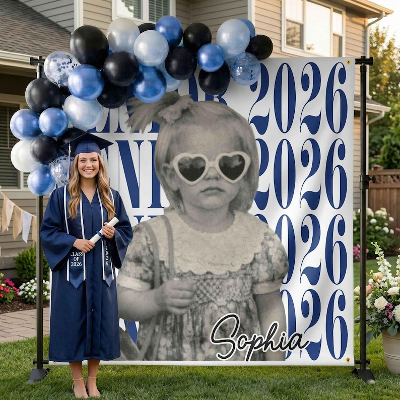 Personalized Senior Vintage Photo Backdrop, Class of 2026 Party Decor ...