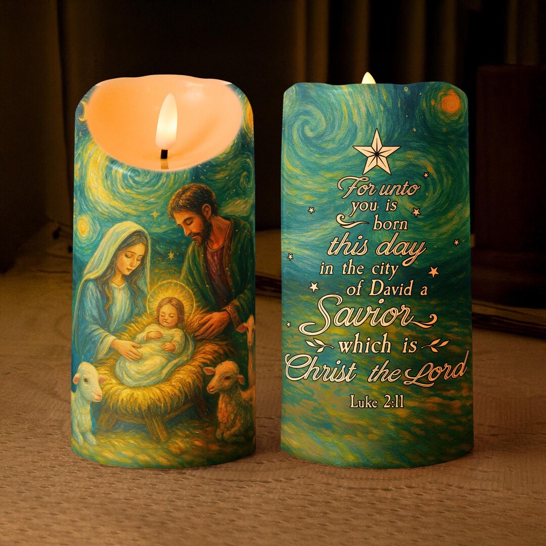 Nativity Scene Christmas Starry Night Van Gogh Style, Personalized LED ...