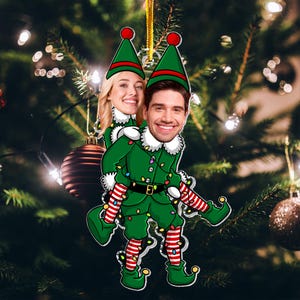 Personalized Couple Funny Elf Photo Ornament, Custom Funny Face for ...