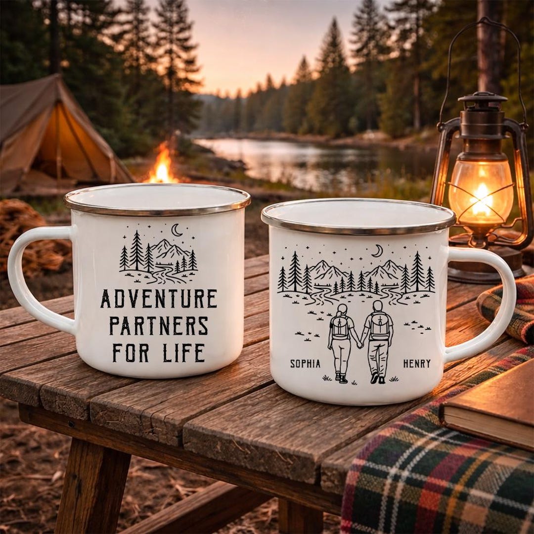 Adventure Partners for Life Couple Gift, Personalized Enamel Mug ...