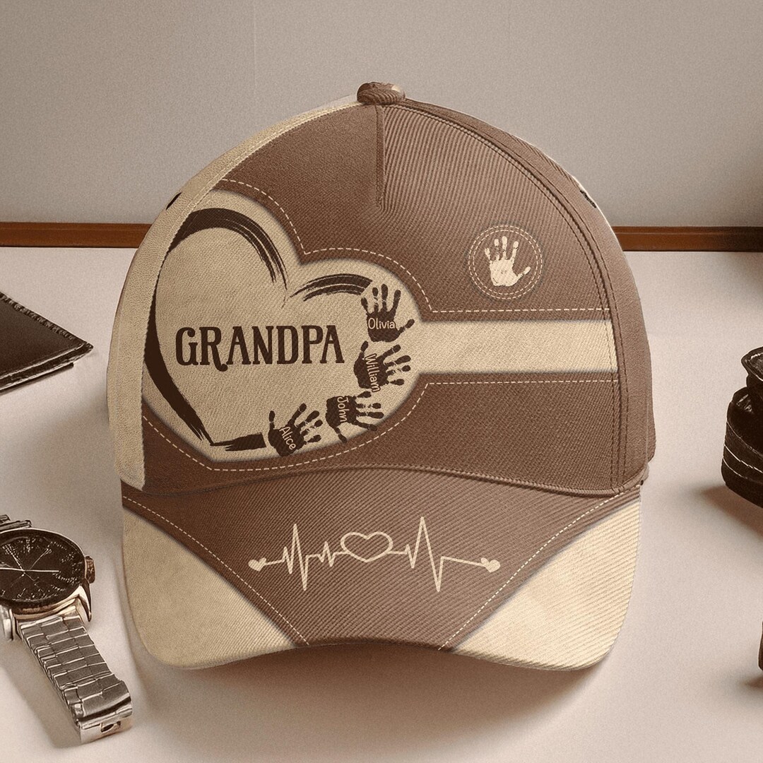 Personalized Grandpa Dad Kids Handprints Classic Cap, Father's Day Gift ...
