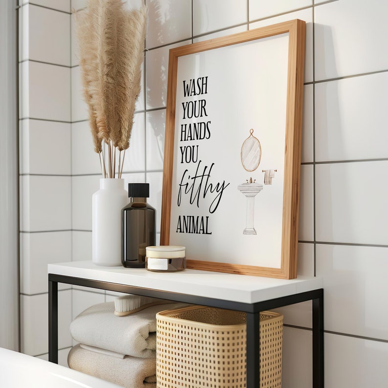 Wash Your Hands Digital Art Print - Bathroom Hygiene Poster, Modern ...