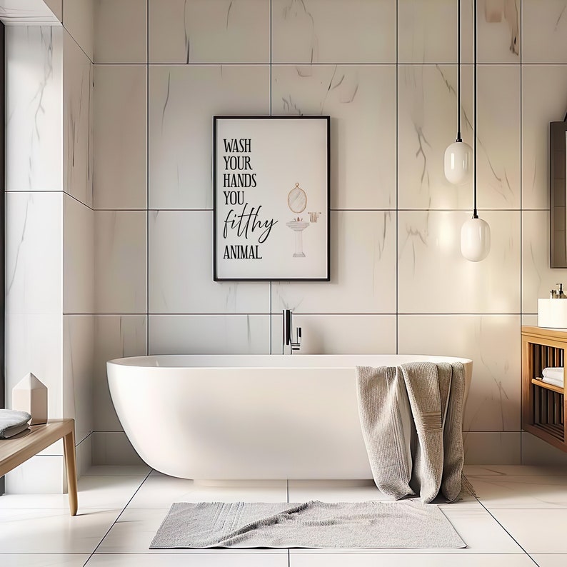 Wash Your Hands Digital Art Print - Bathroom Hygiene Poster, Modern ...